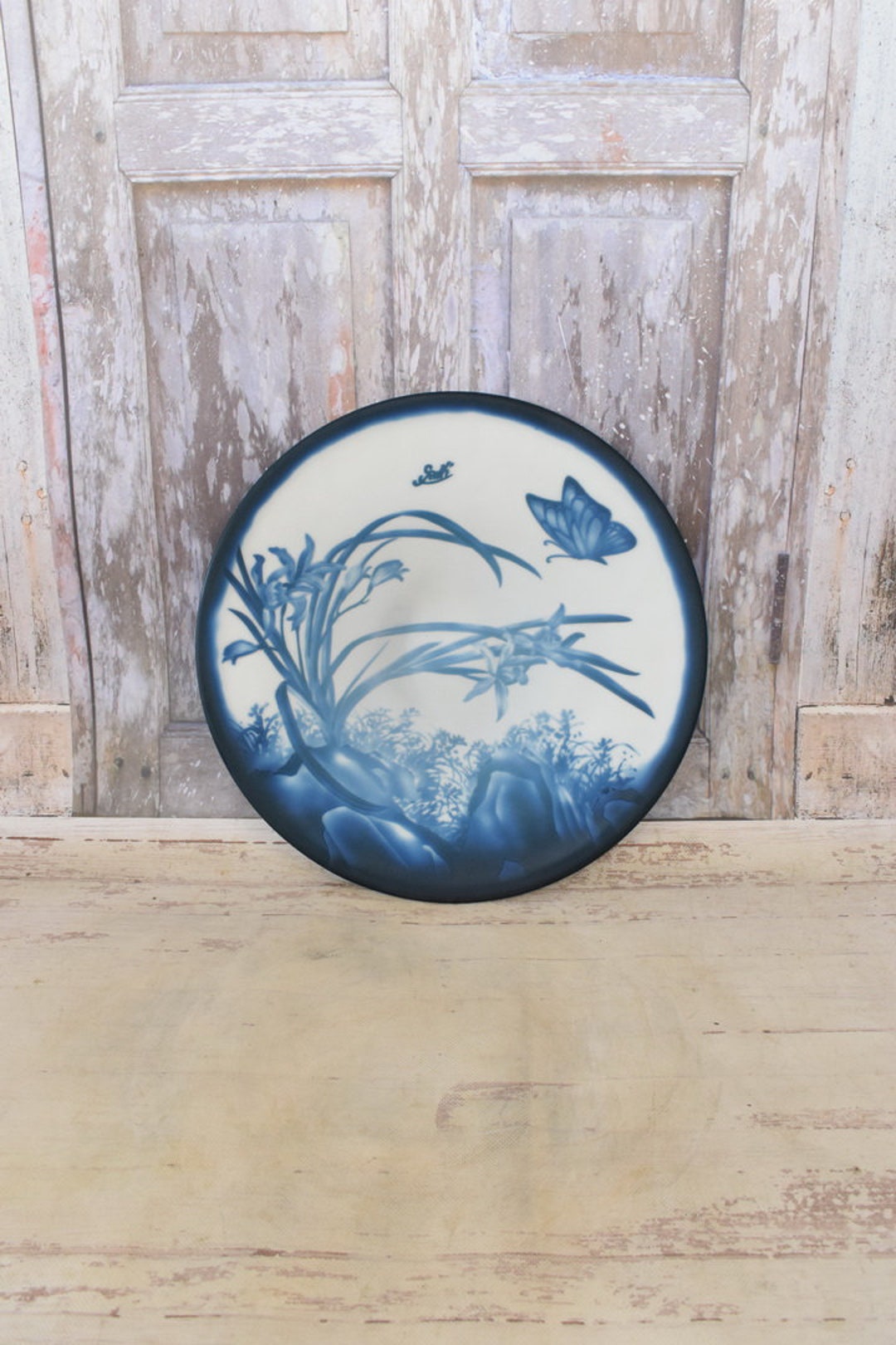 Limited Glass Plate - Blue Glass Plate Butterflies Design - Emile Galle ...