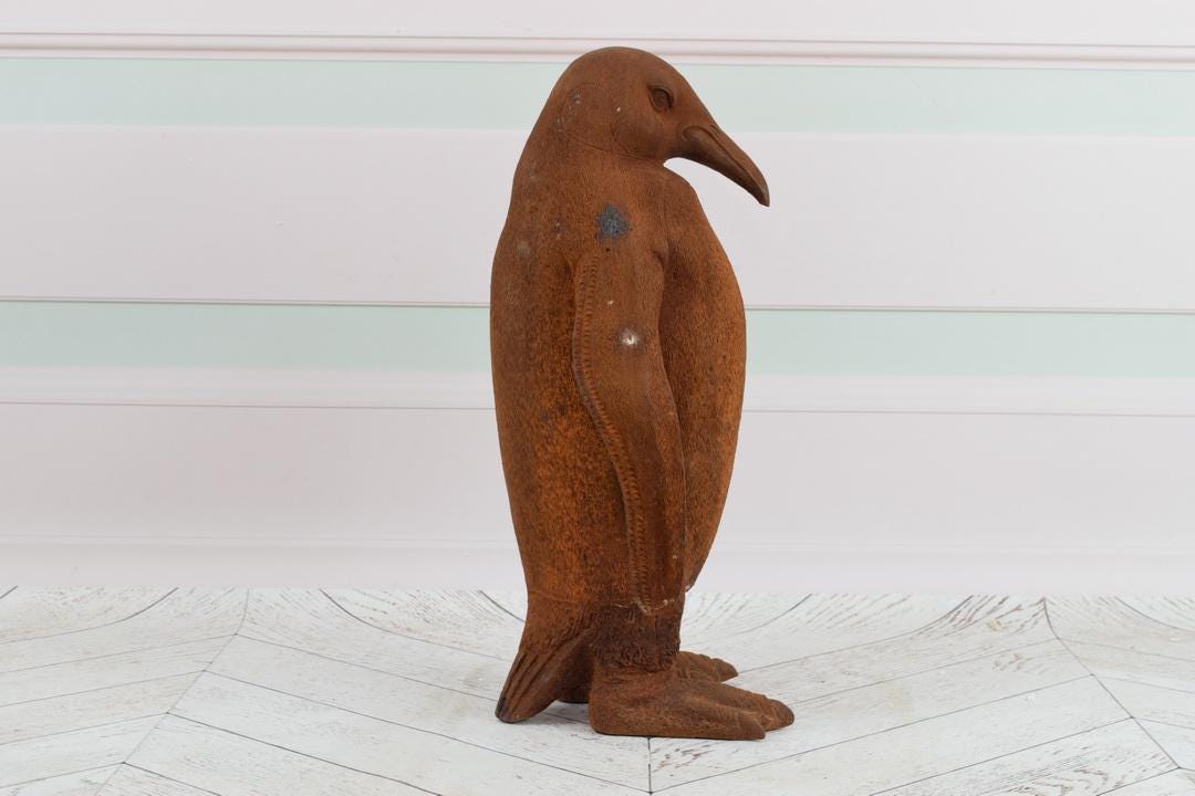 Rustic Cast Iron Penguin Statue: Whimsical Garden Art (18.9 Inches) - Etsy