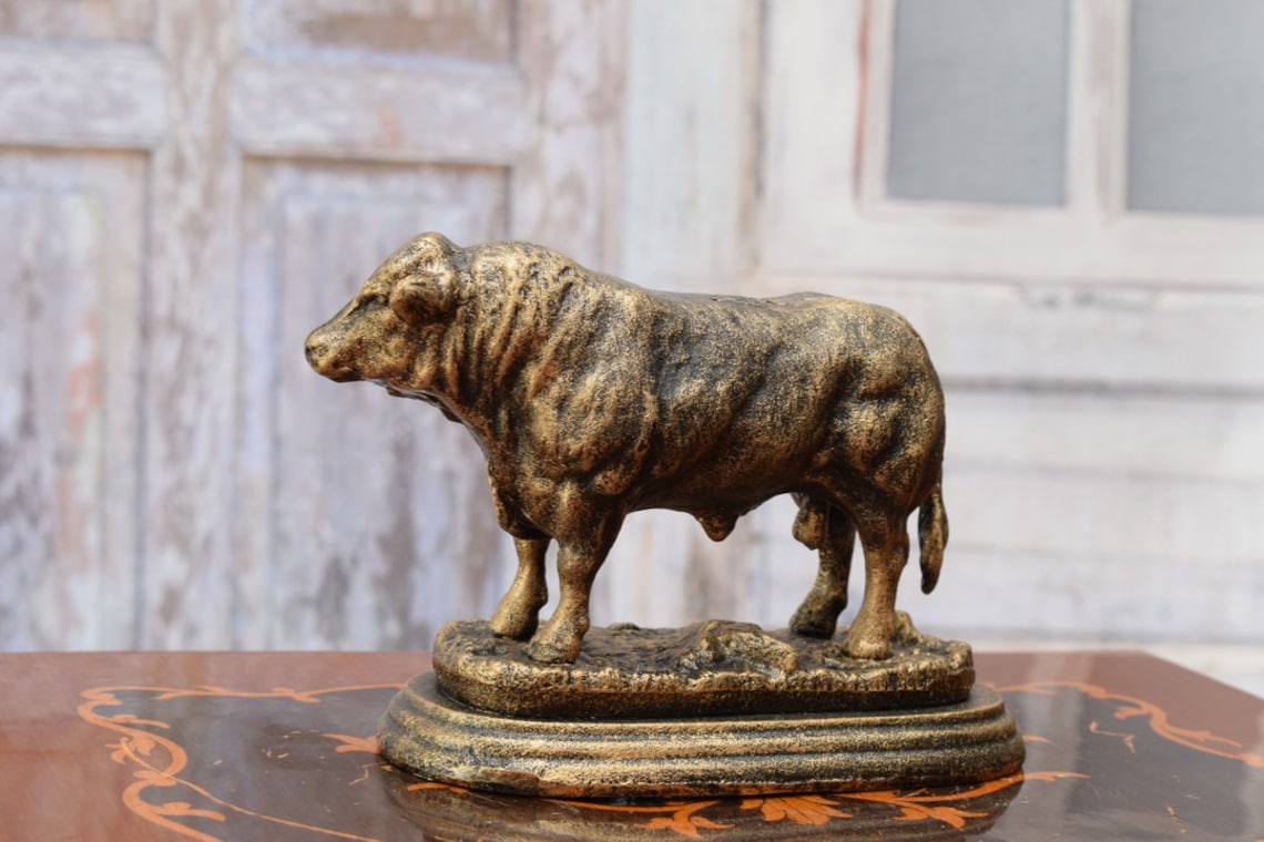 Cow Bull Cast Iron Sculpture Figure Realistic Figurine Gift Vintage ...