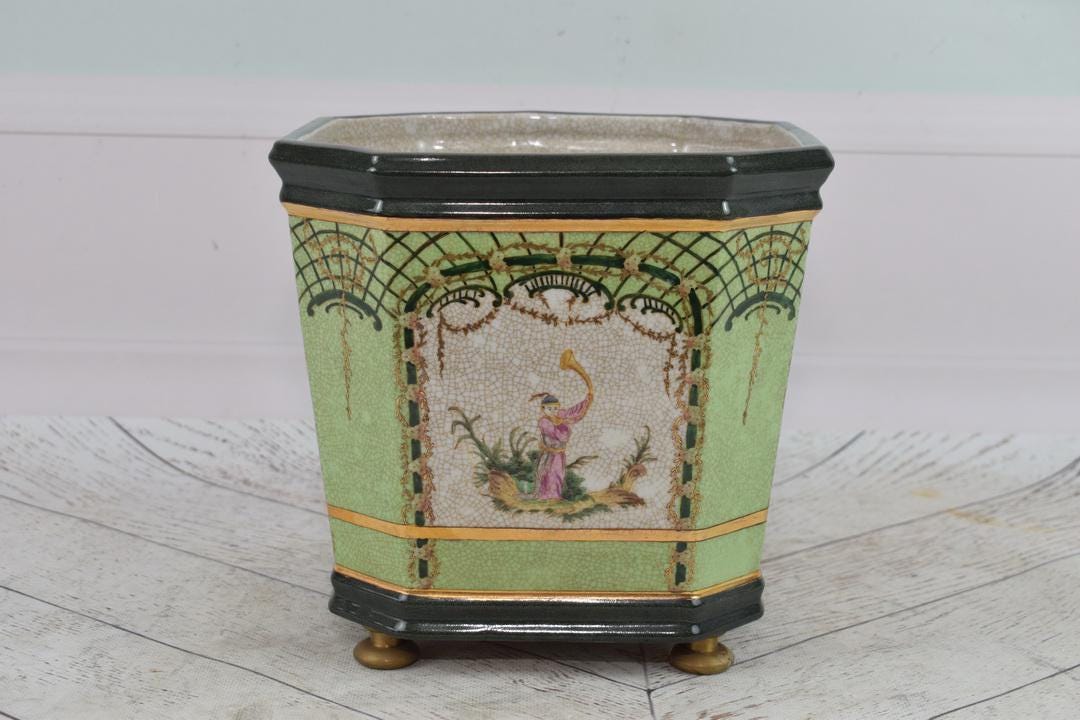 Painted Porcelain Vase Japanese Scene - Unique Design - Flowers ...