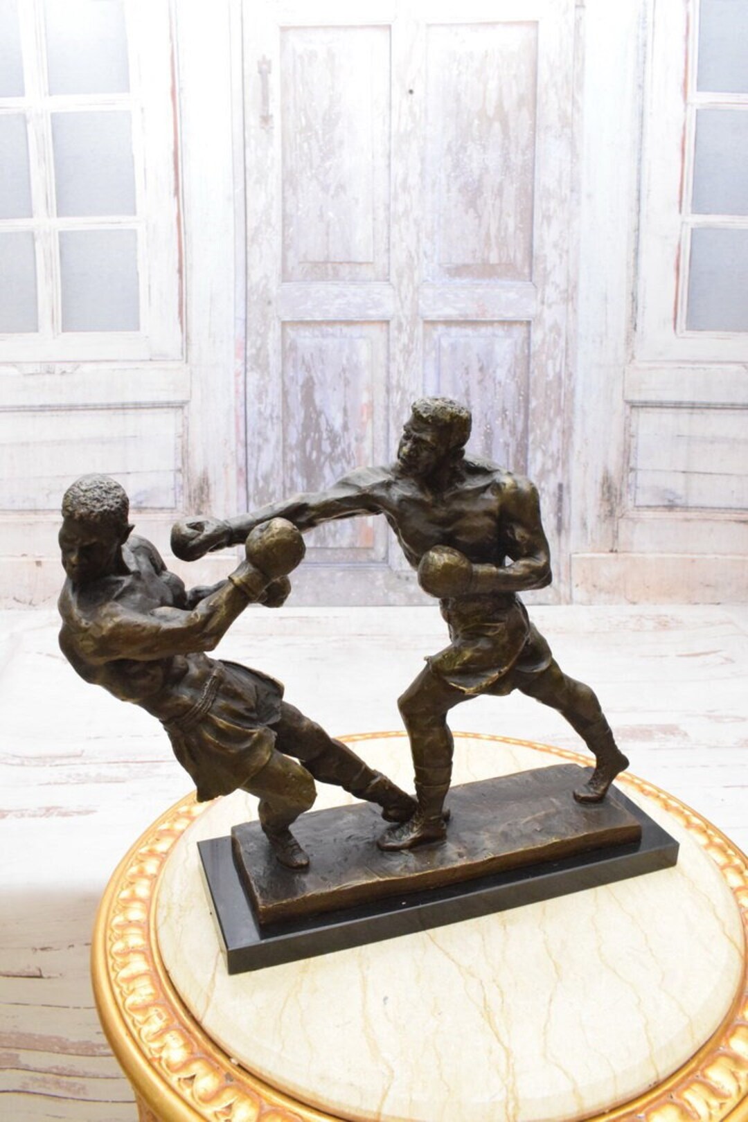 Two Fighting Boxers Bronze Sculpture on Marble Base - Sport Box ...