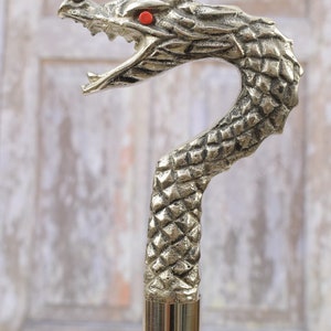 Walking Stick Dragon Figure - Dragon Cane - Silver and Black Walking ...