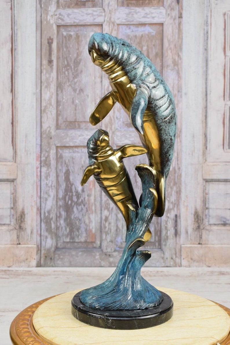Gilded Bronze Manatee Statue: Vintage Sea Mammal Sculpture - Etsy