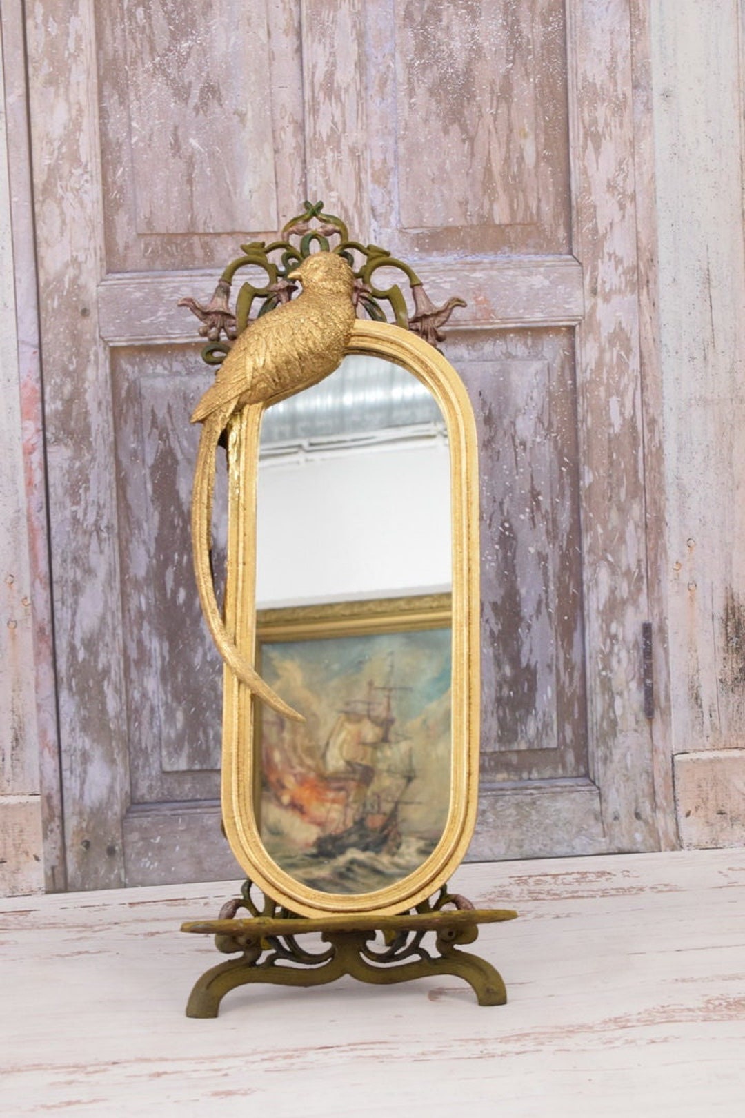 Amazing Mirror Oval Goldene Crystal Mirror Mirror Bird Design Art Deco ...