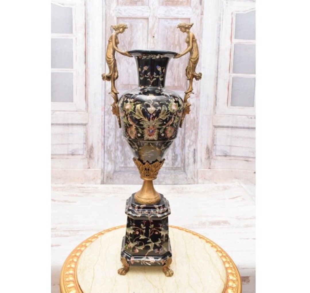 Black Large Vase With Nymphs Amazing Porcelain Vase With Bronze ...