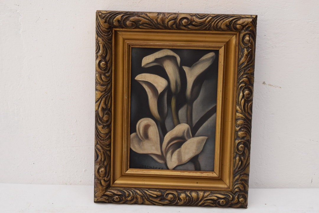 Painting Tamara De Lempicka Style Flowers Old Oil on Wood Flower Polish ...