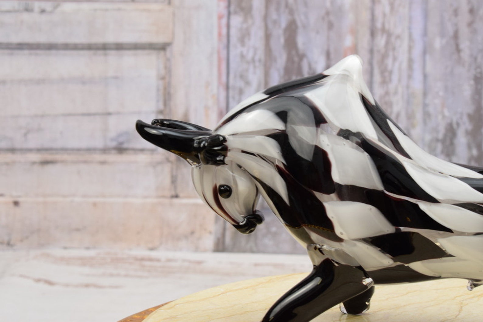 Handcrafted Murano Glass Bull Statue: Black & White Italian Sculpture ...