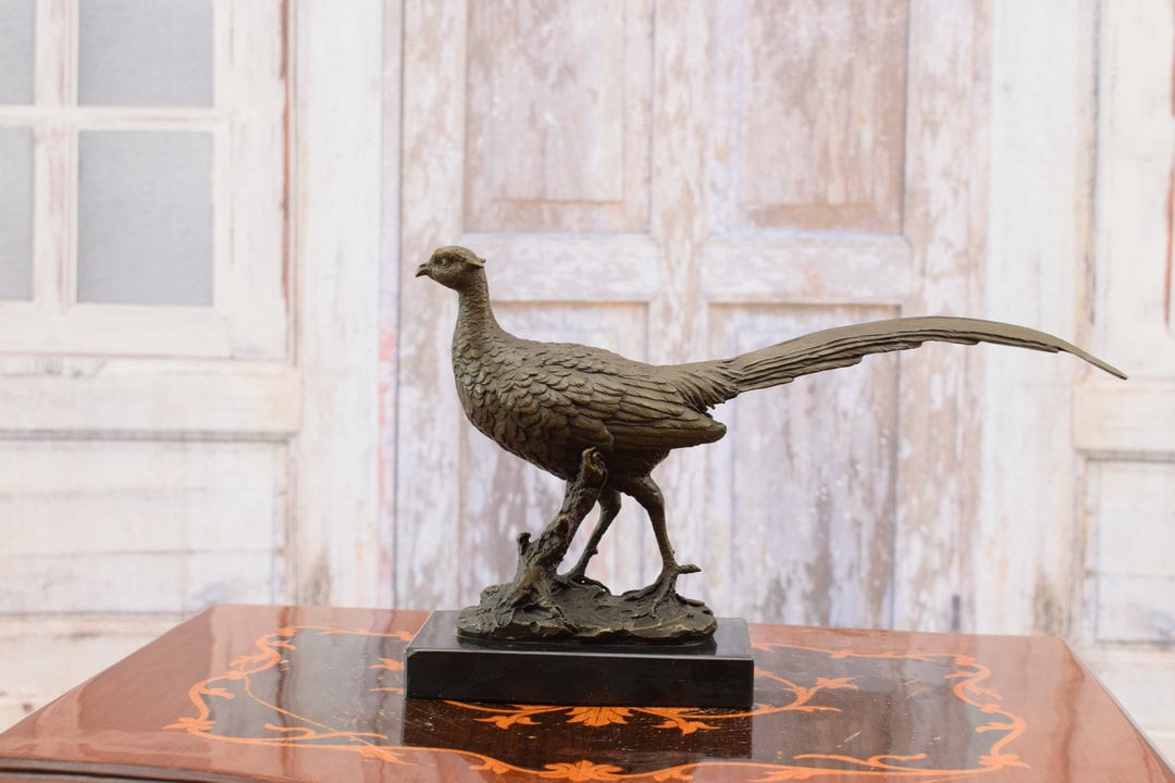 Pheasant Hunter Bronze Sculpture - Foundry Mark - Gift Hunting Idea ...