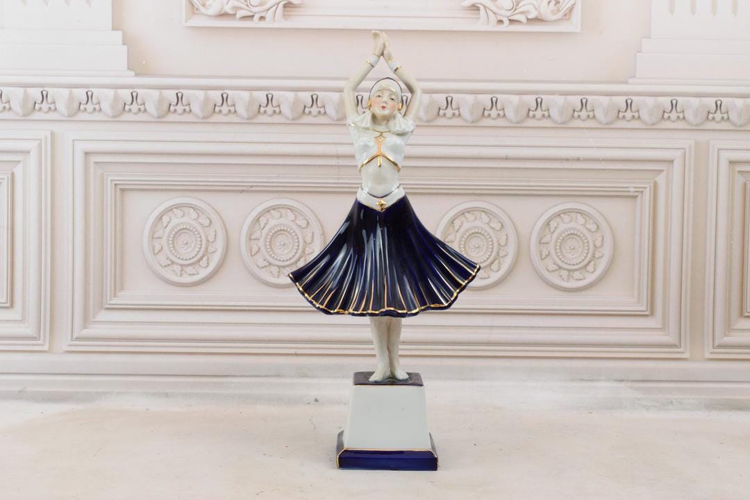 Vintage Porcelain Dancer Statue - Porcelain and Cobalt Statue - Dancer ...