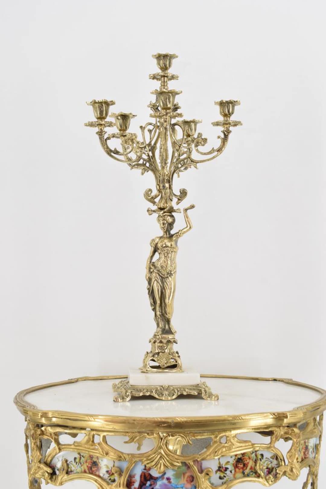 Polished Brass Candlestick Woman - Gold Candelabrum Candleholder ...