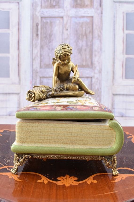 Angel Writing a Letter Bronze Statue - Porcelain Cask… - Gem