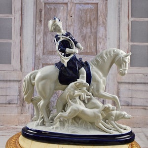 Hunter on Horse With Dogs Porcelain Hunting Statue Unique Porcelain ...