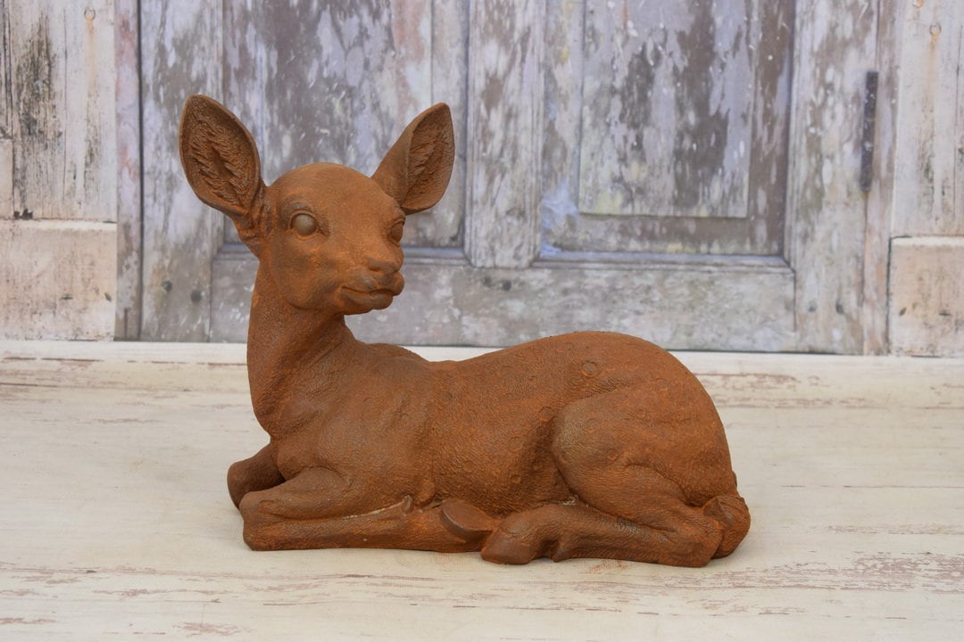 Cast Iron Deer - Hunting Animal Sculpture Figurine - Rustical Deer ...