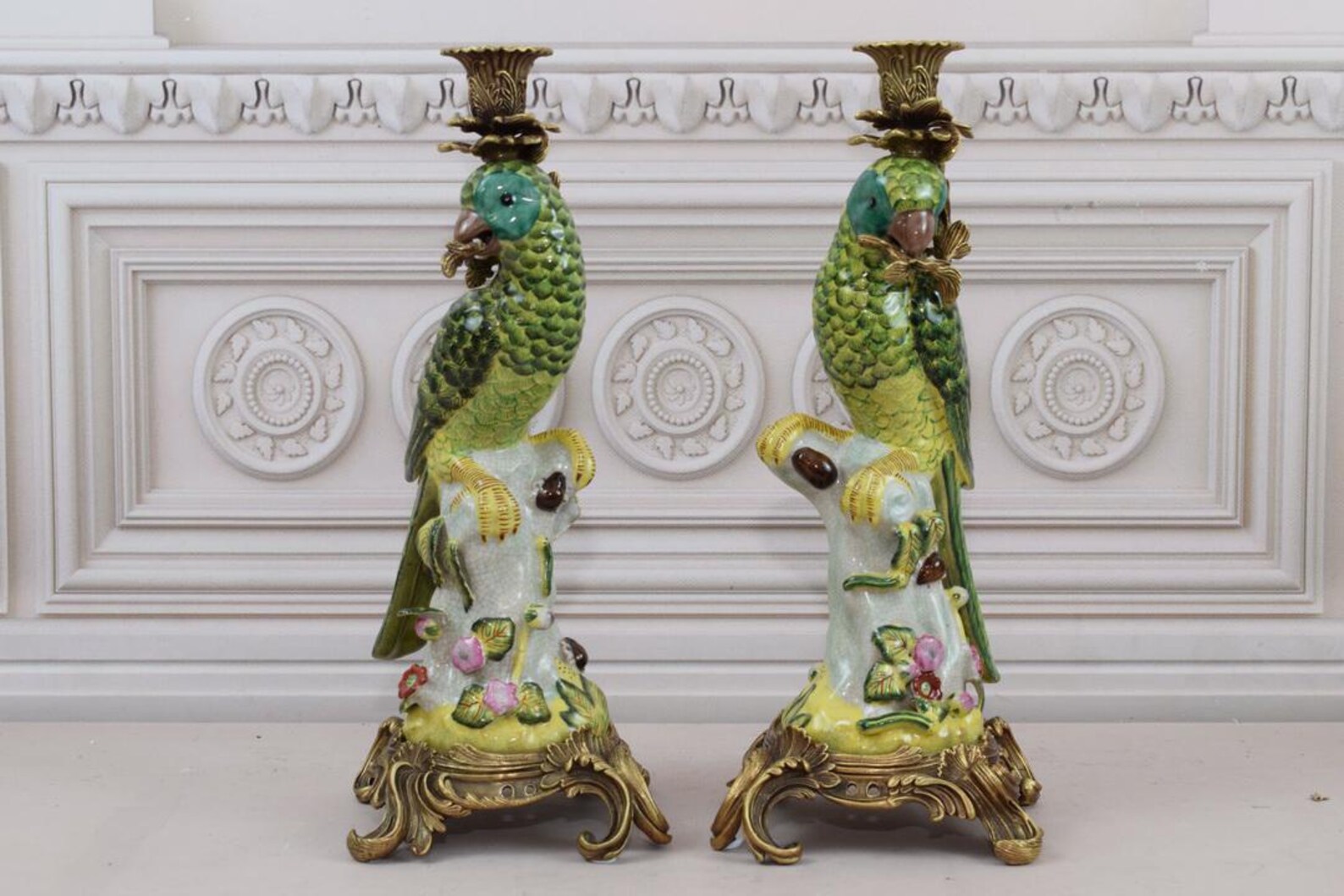 Porcelain Parrot Candlesticks: Bronze Regency Boho Decor Pair - Etsy