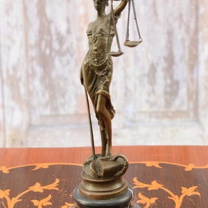 Bronze Sculpture Lady Justice Figurine - Themis Statue, Foundry Mark ...