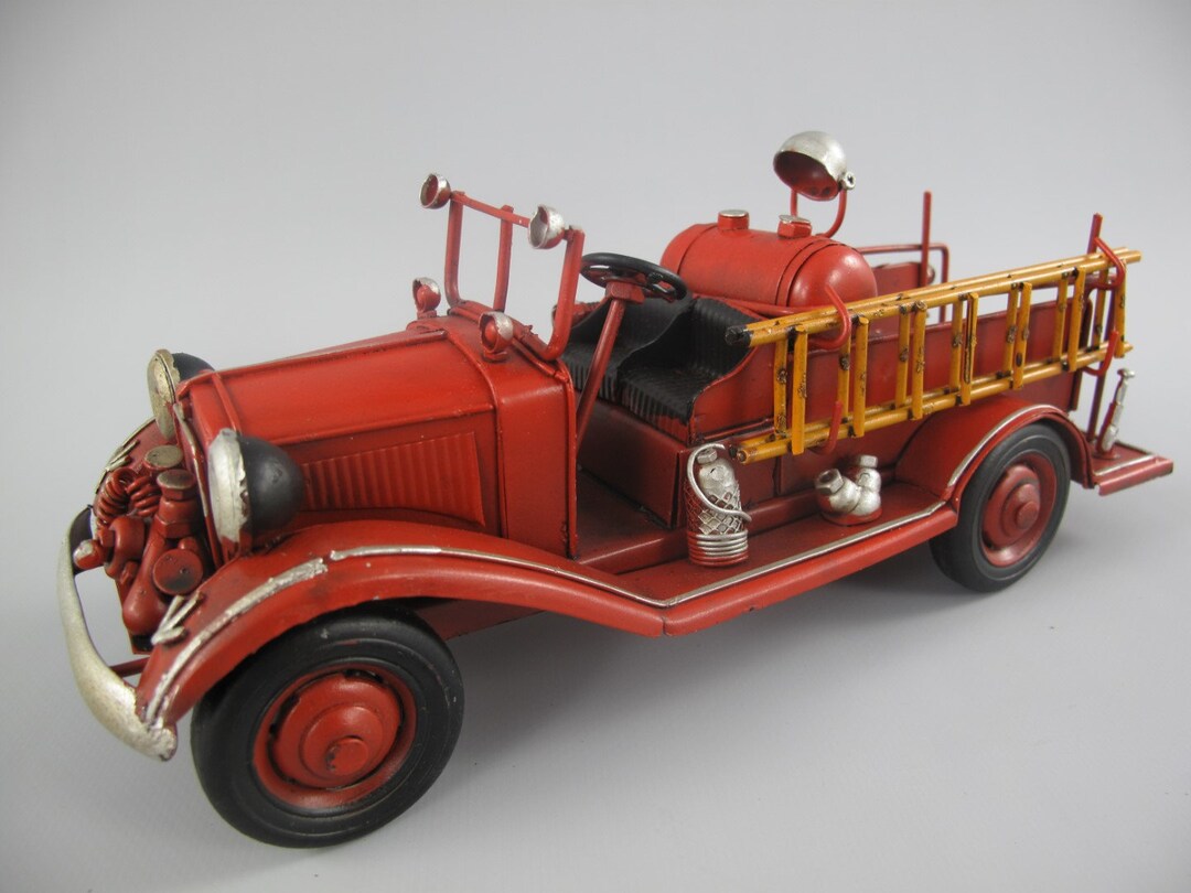 Vintage Fire Brigade Car Old Metal Model Toy Auto Gift Idea for ...