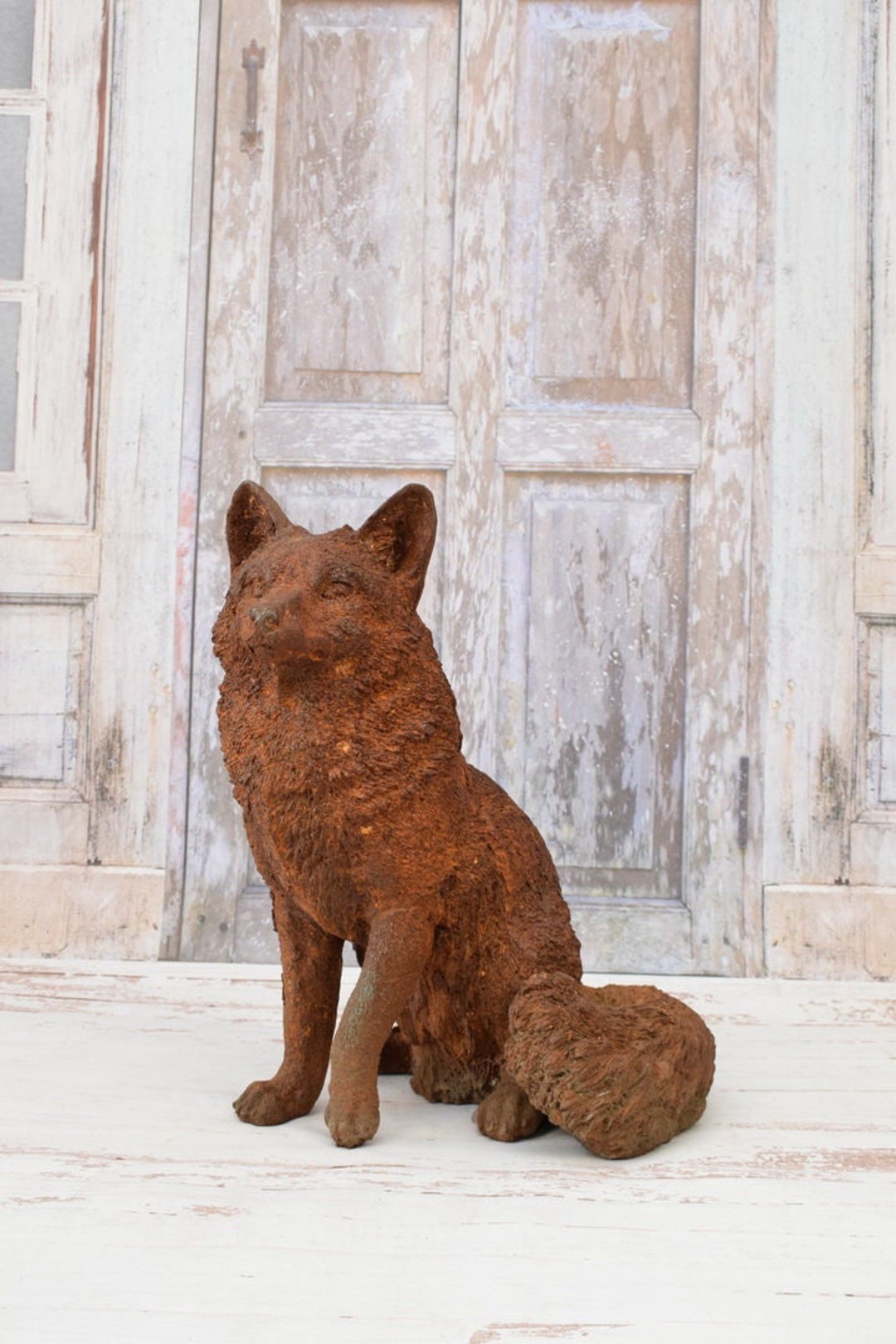 Large Amazing Cast Iron Realistic Fox - Garden Figurine Fox - Statue ...