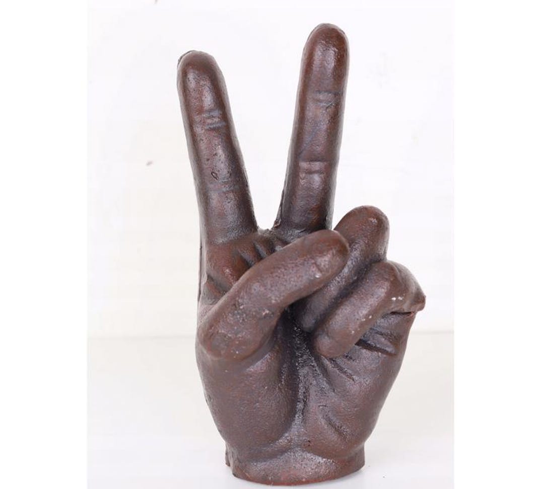 Vintage Cast Iron Peace Sign Hand Sculpture – Industrial Desk Art - Etsy