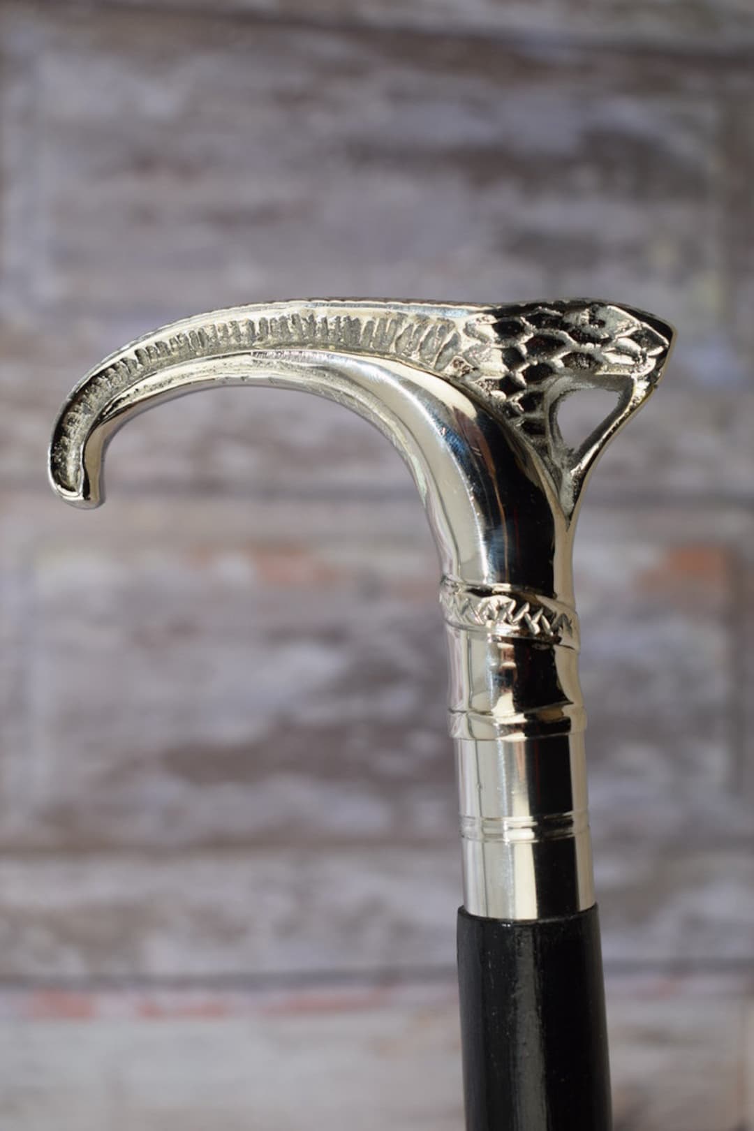 Silver Brass Walking Stick - Snake - Gift for Grandfather Father Wooden ...