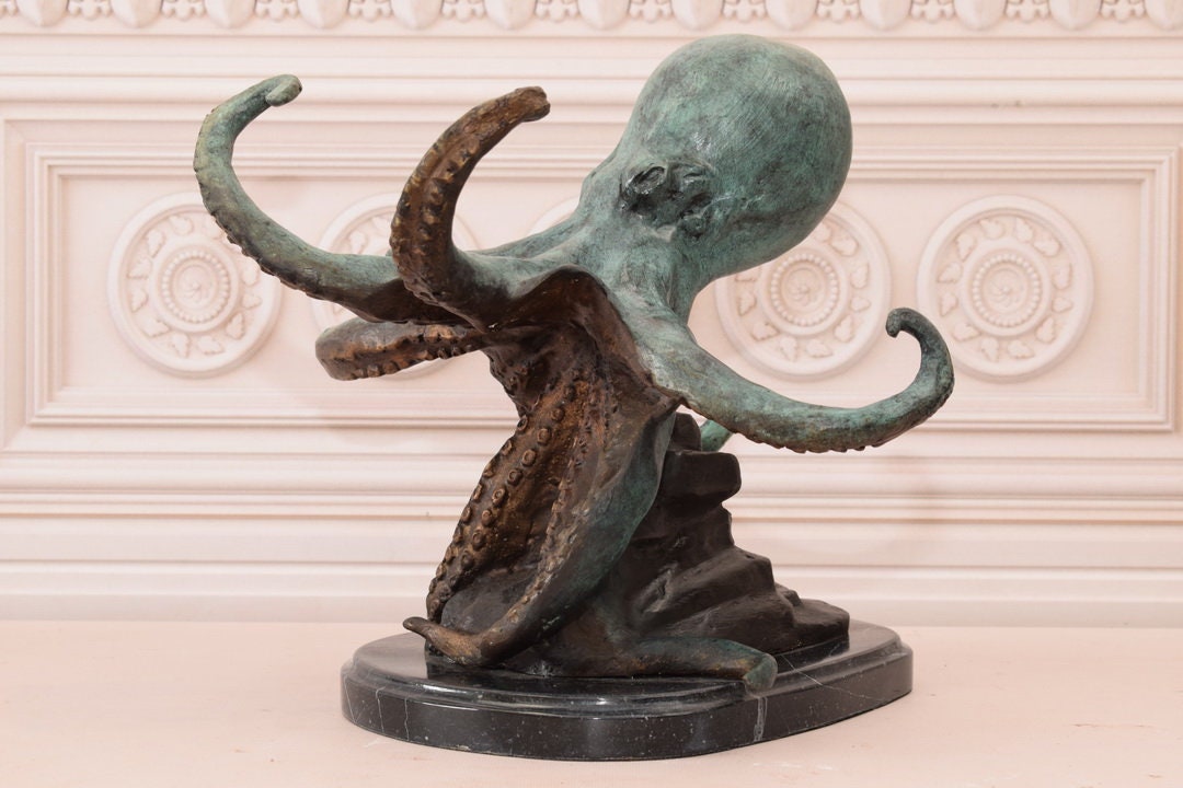 Large Octopus Bronze Statue - Octopus Sculpture - Foundry Mark - Blue ...