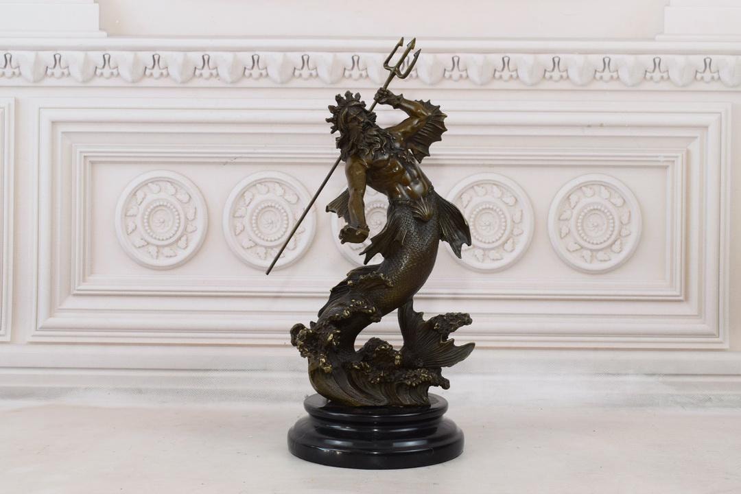 Majestic Roman God Neptune Bronze Statue With Trident - Mythological ...