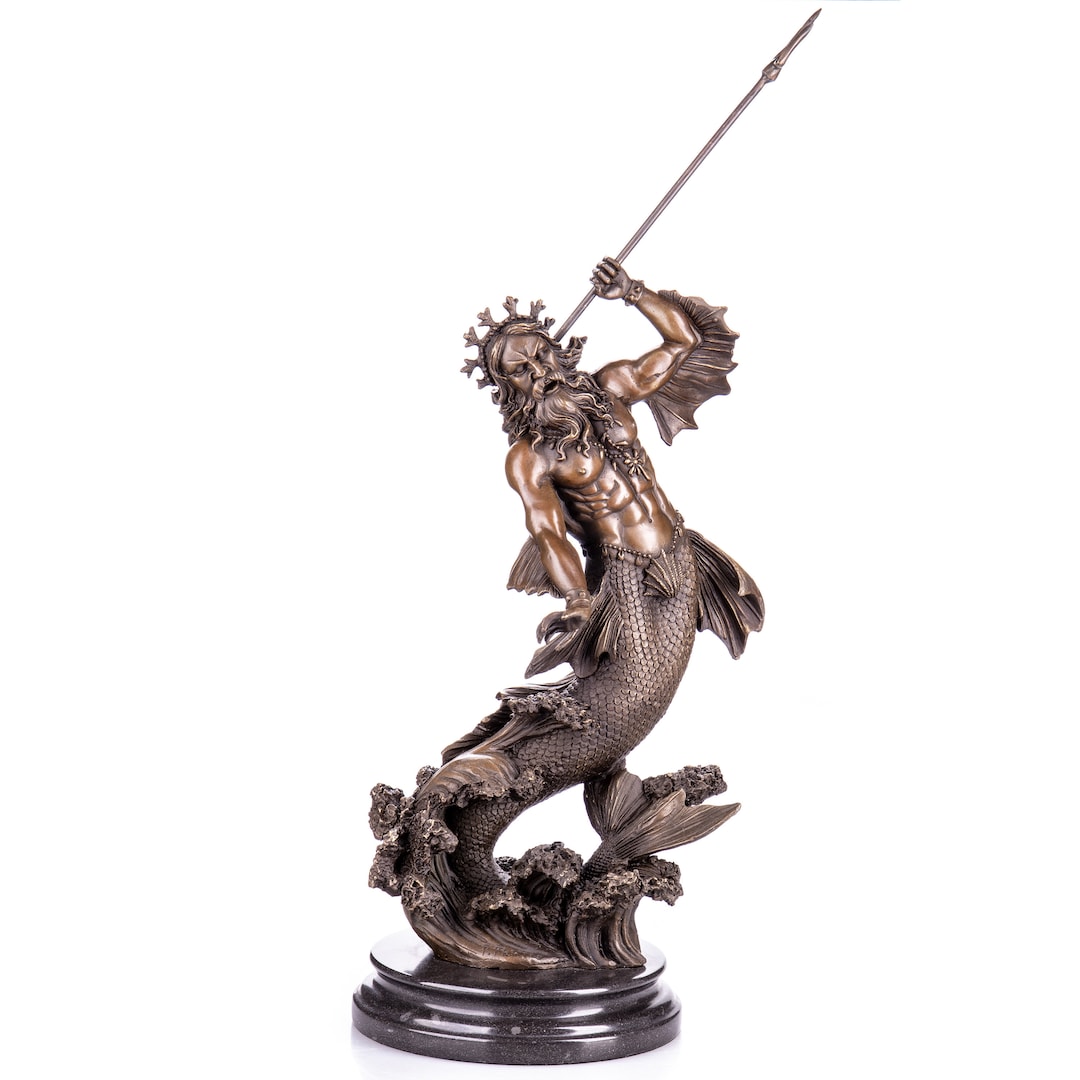 Large Mythological Bronze Figure of the Roman God Neptune With a ...