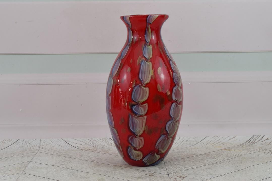 Red Vase Murano Style Glass - Handcrafted Flower Pot - Vintage Venetian ...