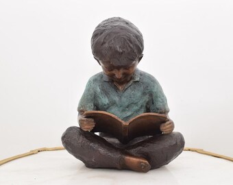Young Boy Reading Book Bronze Statue - Young Schoolboy Sculpture ...