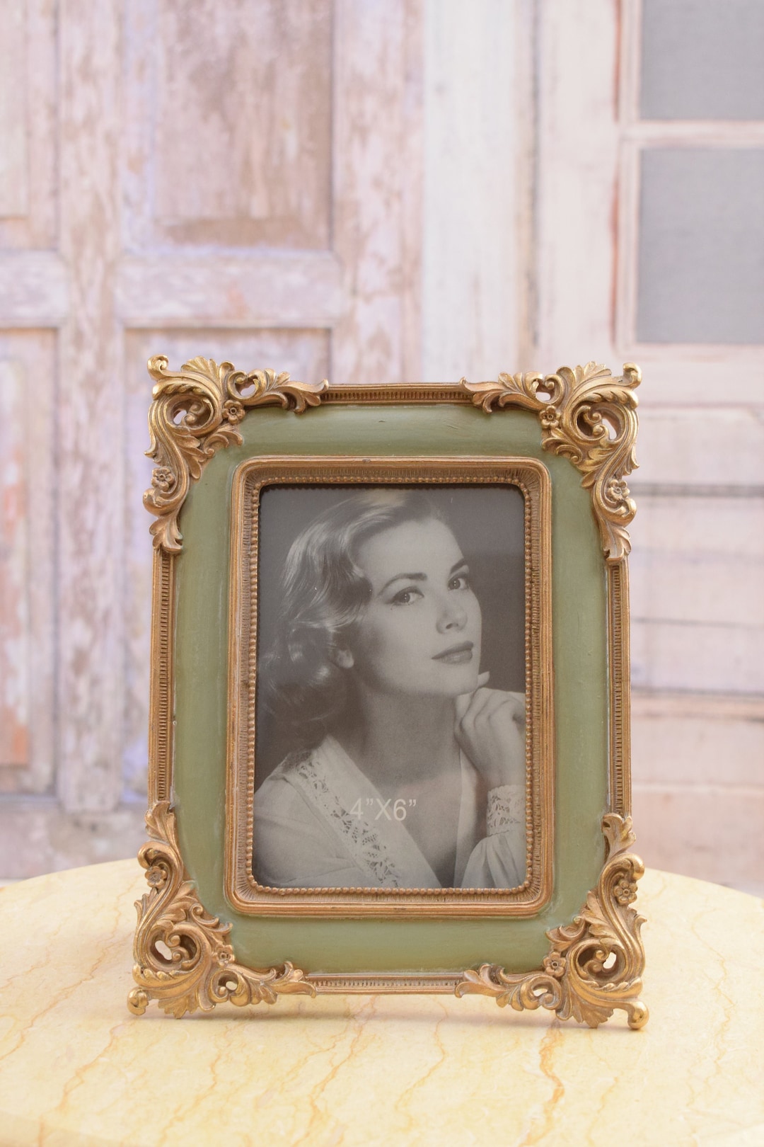Elegant Carved Gold and Green Photo Frame Art Deco Meets Victorian ...
