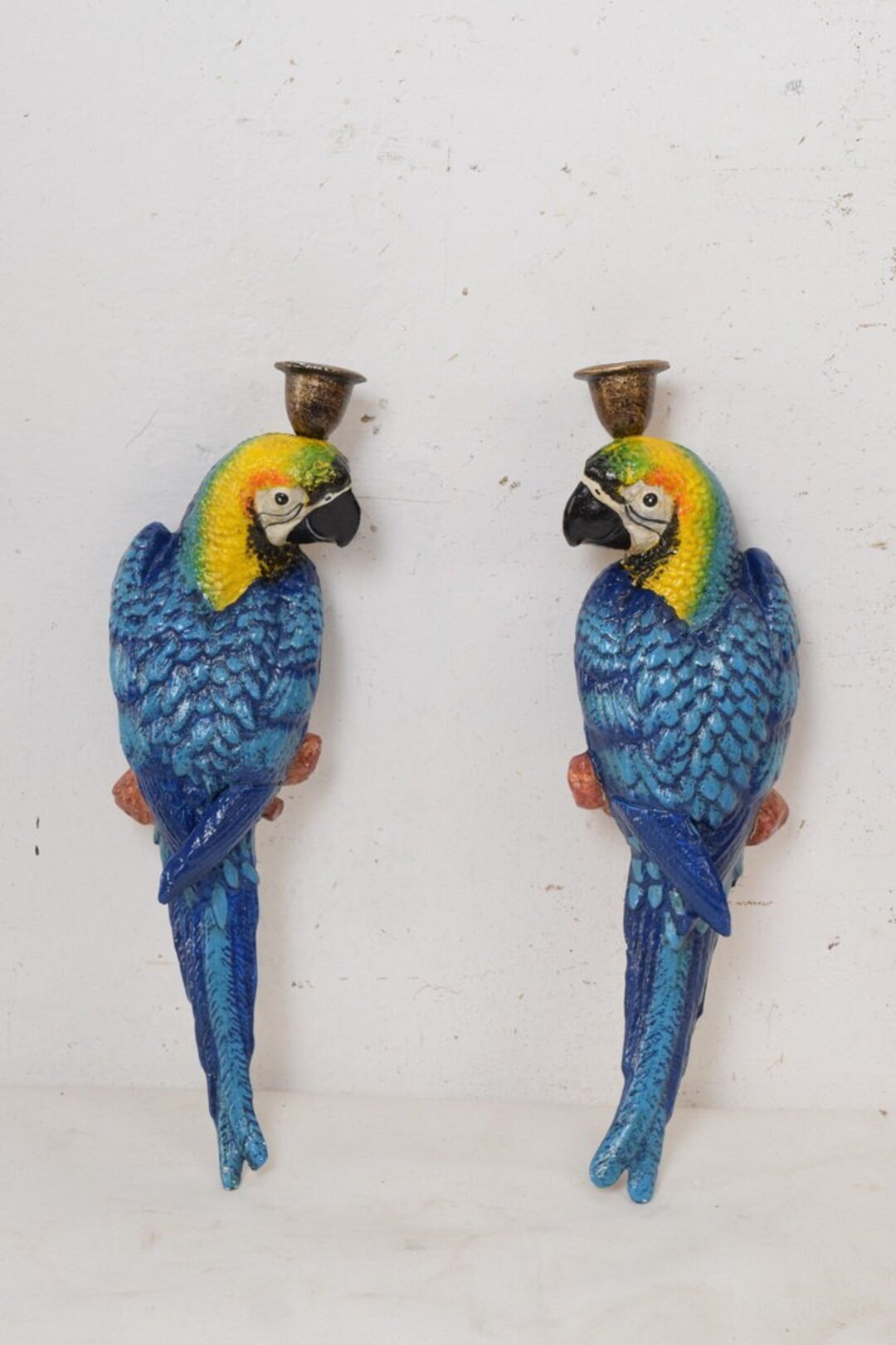 Blue Parrots Candlesticks - Cast Iron Pair Parrots - Couple Parrots ...