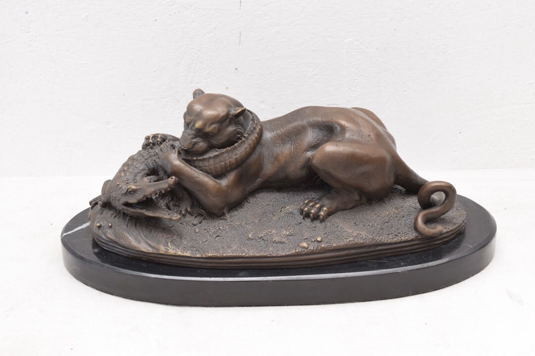 Big Tiger Devouring a Gavial of the Ganges Bronze Realistic Statue ...