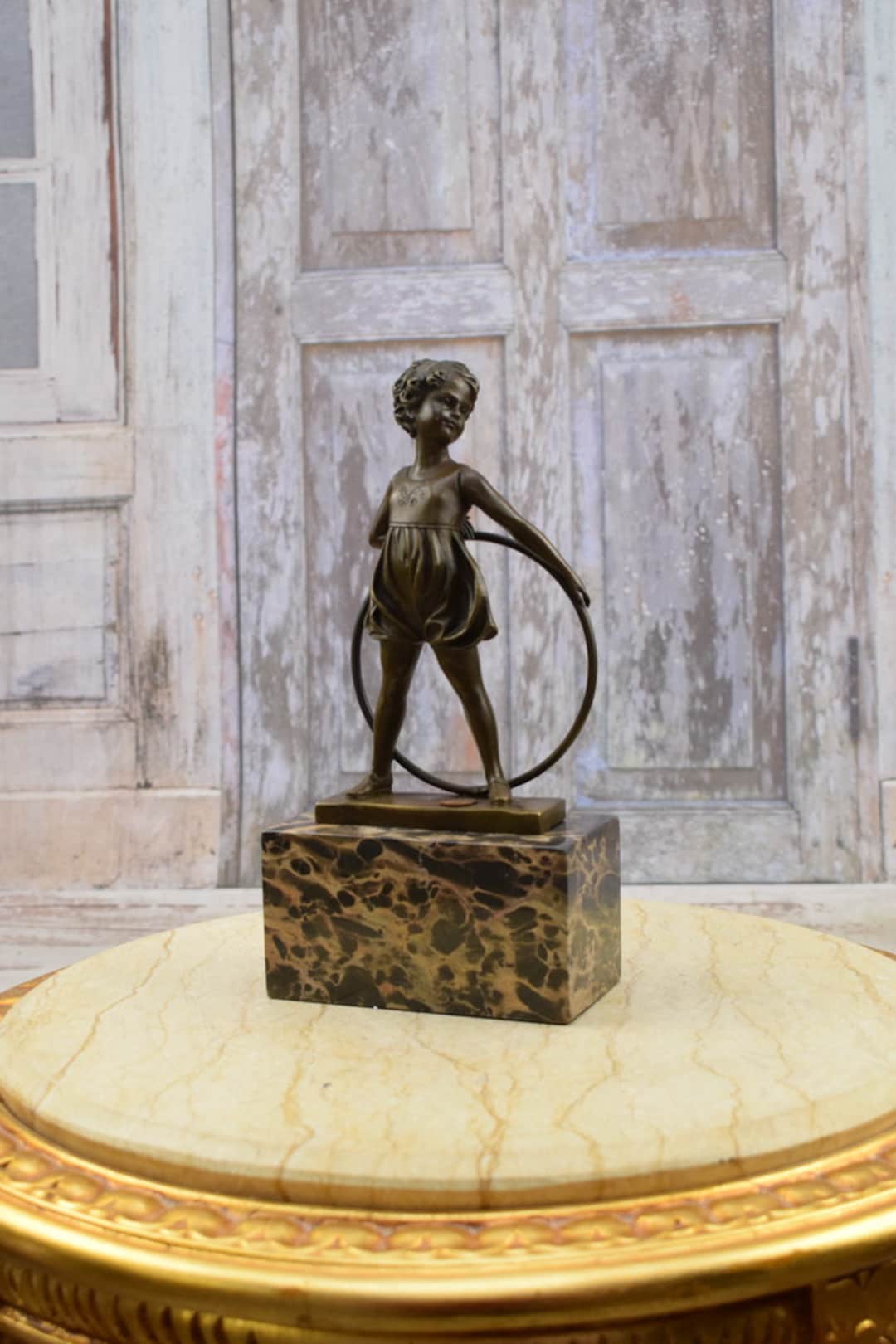 Art Deco Bronze Girl With Hula Hoop Statue on Marble Base - Etsy