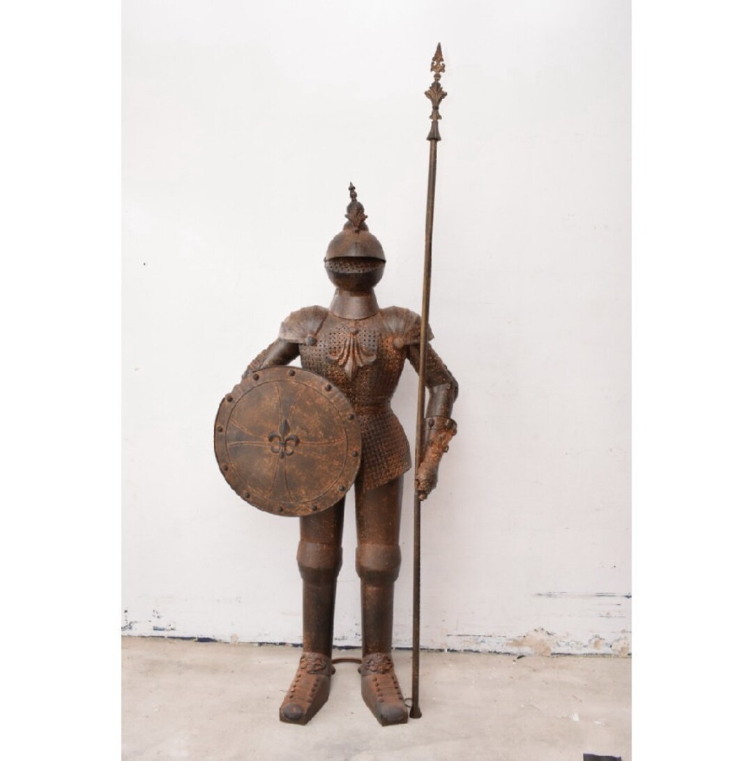 Large Knight Armor With Shield and Spear - Metal Statue Knight Palace ...