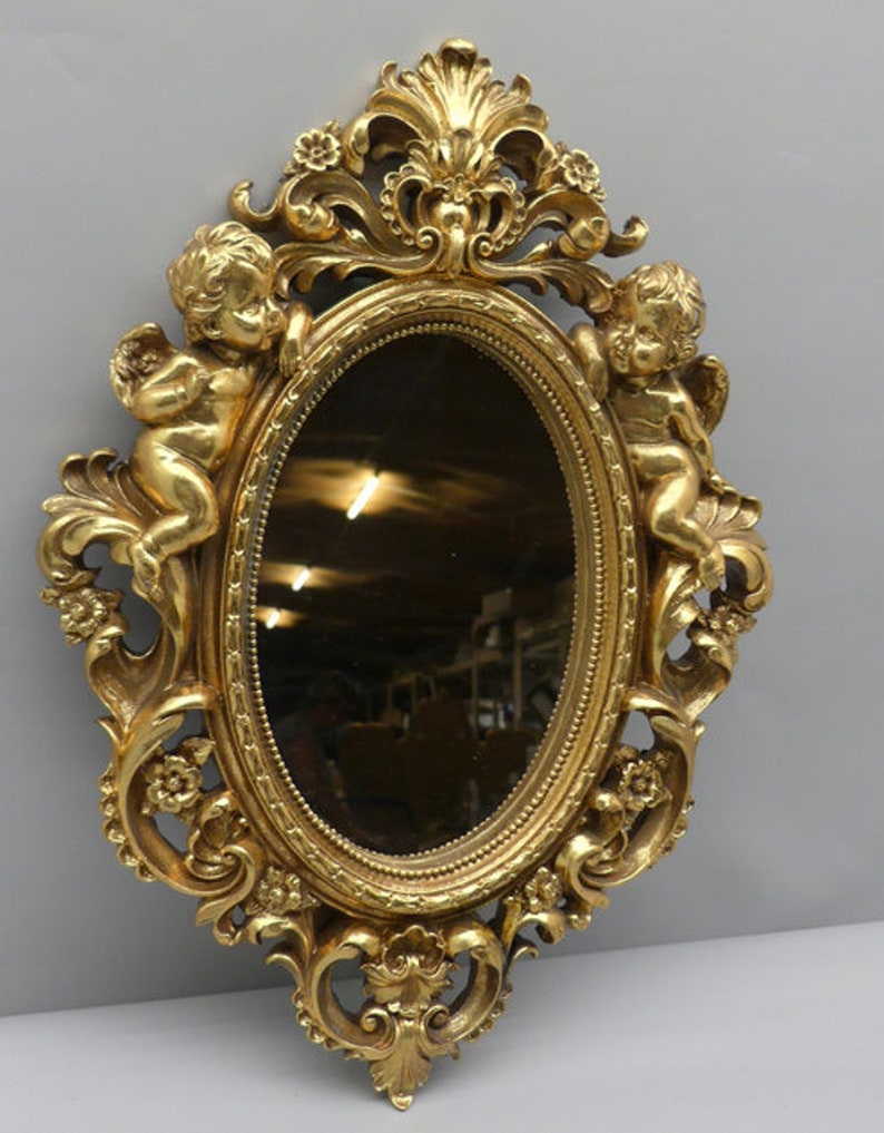 Mirror Oval Crystal Gold Angel Angels Art Deco Style Gift Idea - Etsy