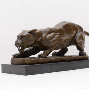 Large Crouching Tiger Bronze Sculpture on Marble Base Realistic Bronze ...