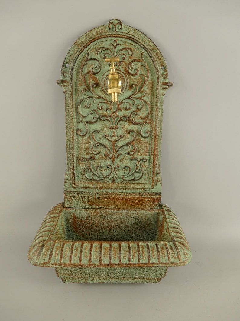 Patina Cast Iron Wall Fountain With Brass Faucet Tap Fountain - Etsy