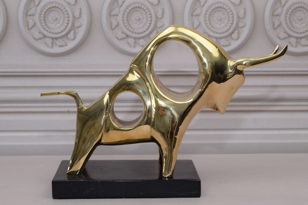 Gilded Bronze Bull Statue: Modernist Abstract Sculpture, Taurus Gift - Etsy
