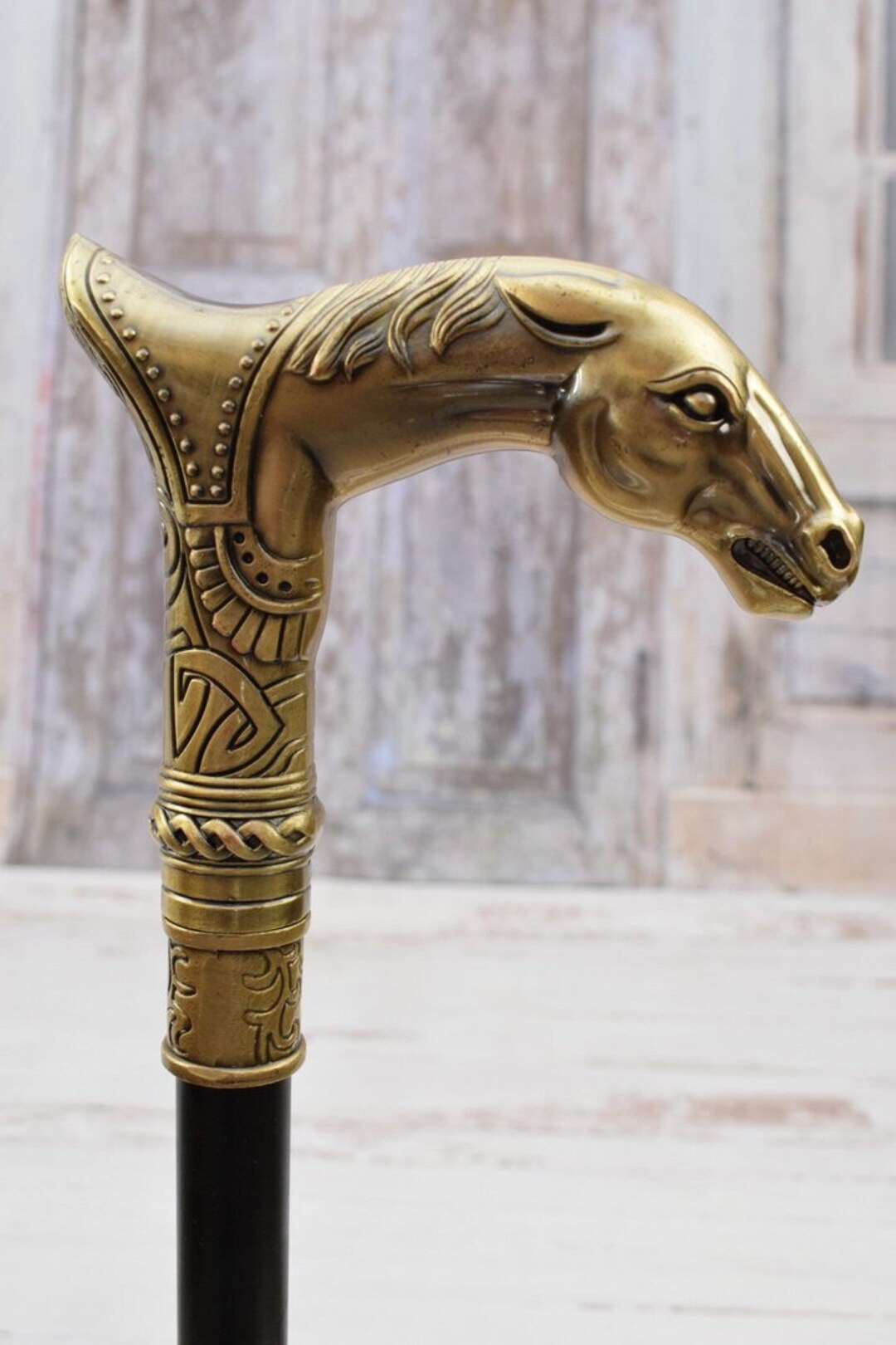 Brass Walking Stick - Head Horse - Gift for Grandfather Father ...