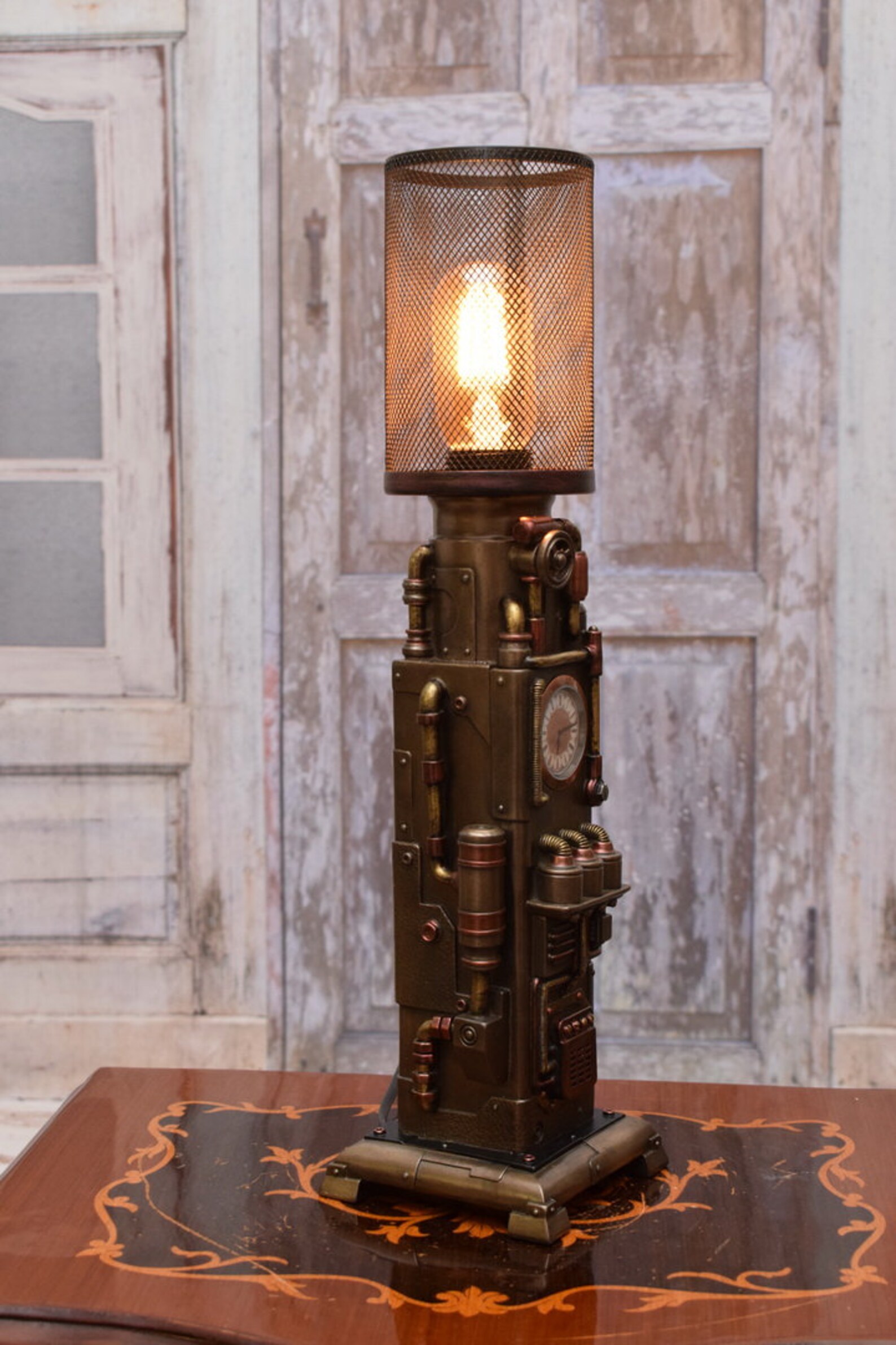 Bronze Steampunk Desk Lamp: Battery Operated Art Decor - Etsy