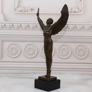 Vintage Icarus Bronze Sculpture: Winged Man Statue on Marble Base - Etsy