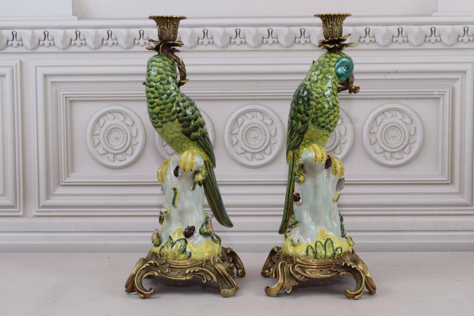 Porcelain Parrot Candlesticks: Bronze Regency Boho Decor Pair - Etsy