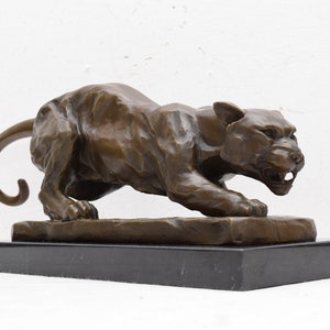 Large Crouching Tiger Bronze Sculpture on Marble Base Realistic Bronze ...