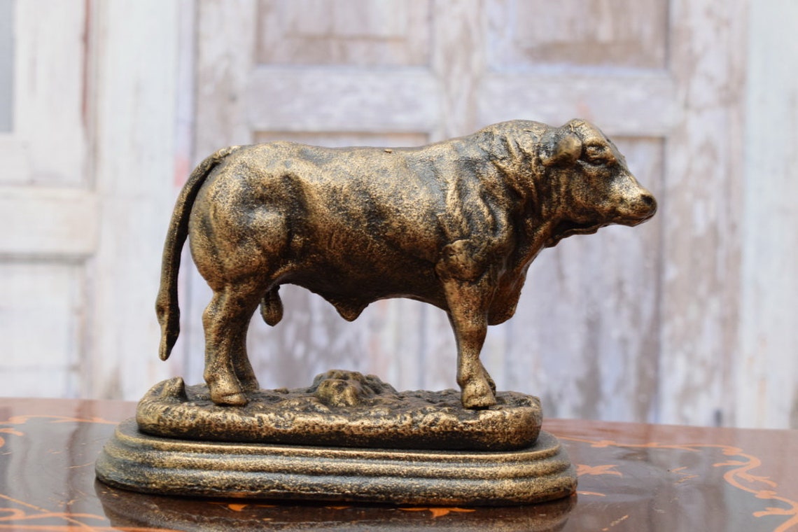 Cow Bull Cast Iron Sculpture Figure Realistic Figurine Gift Vintage ...