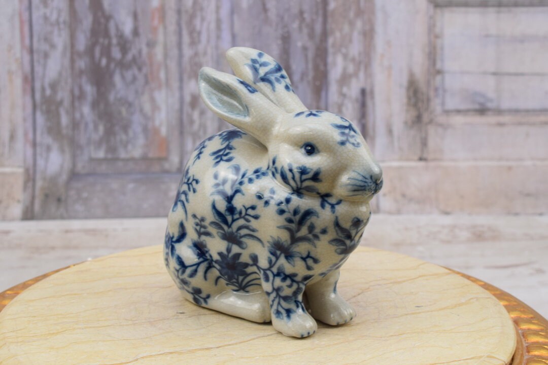 Beautiful Hare - Figurine Porcelain Rabbit - Blue Rabbit Statue ...