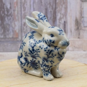Beautiful Hare Figurine Porcelain Rabbit Blue Rabbit Statue Flowers ...