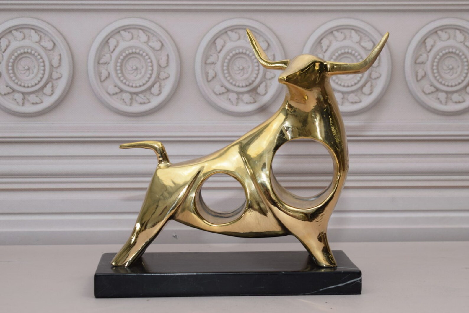 Gilded Bronze Bull Statue: Modernist Abstract Sculpture, Taurus Gift - Etsy