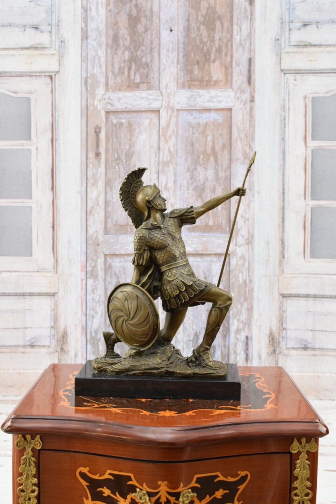Unique Statue ! Knight Gladiator With Spear and Axe Armor Shield ...