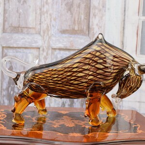 Big Handcrafted Murano Glass Bull Statue Brown Bull Sculpture Italian ...