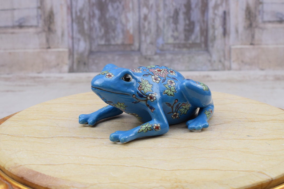 Porcelain Figure - Funny Blue Frog Happily - Unique Porcelain - Frog ...