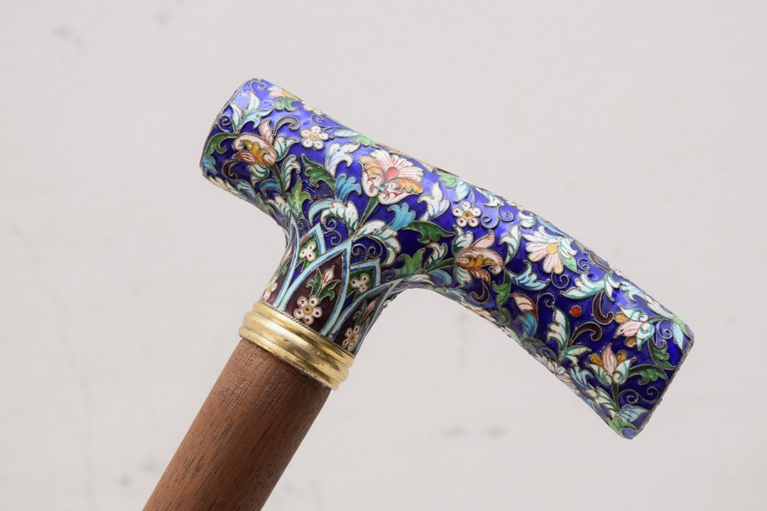 Jewish Enamel Silver Walking Stick - Gilded Silver Cane Art Work Solid ...